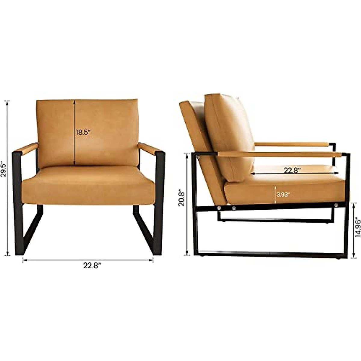 AWQM Mid-Century Retro Modern Living Room Sofa Set with Loveseat and Accent Chair, Faux Leather Loveseat Sofa and Armchair Sofa Chair for Small Space, Office, 105 Degree Slant Back, Camel