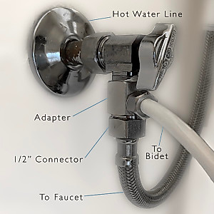 9' Polyurethane Hose with 1/2" Brass Mini Adapter. Connects the warm water from your sink to your BIDET bidet (Compatible with other Bidet brands)