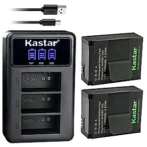 Kastar 2 Pack Battery and LCD Triple USB Charger Compatible with EHANG 4K Sports Camera, EHANG GHOSTDRONE 2.0 RC Quadcopter, EHANG GSC-200K Battery