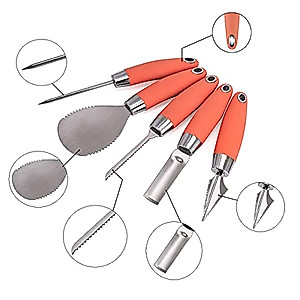 Aichoof Pumpkin Carving Kit, Set of 11 Included 5pcs Pumpkin Carving Tool, 5pcs Pattern Stencils and Drawstring Storage Bag,Stainless Steel Blade with Soft Grip Handle,Gift Box Package,Dishwasher safe