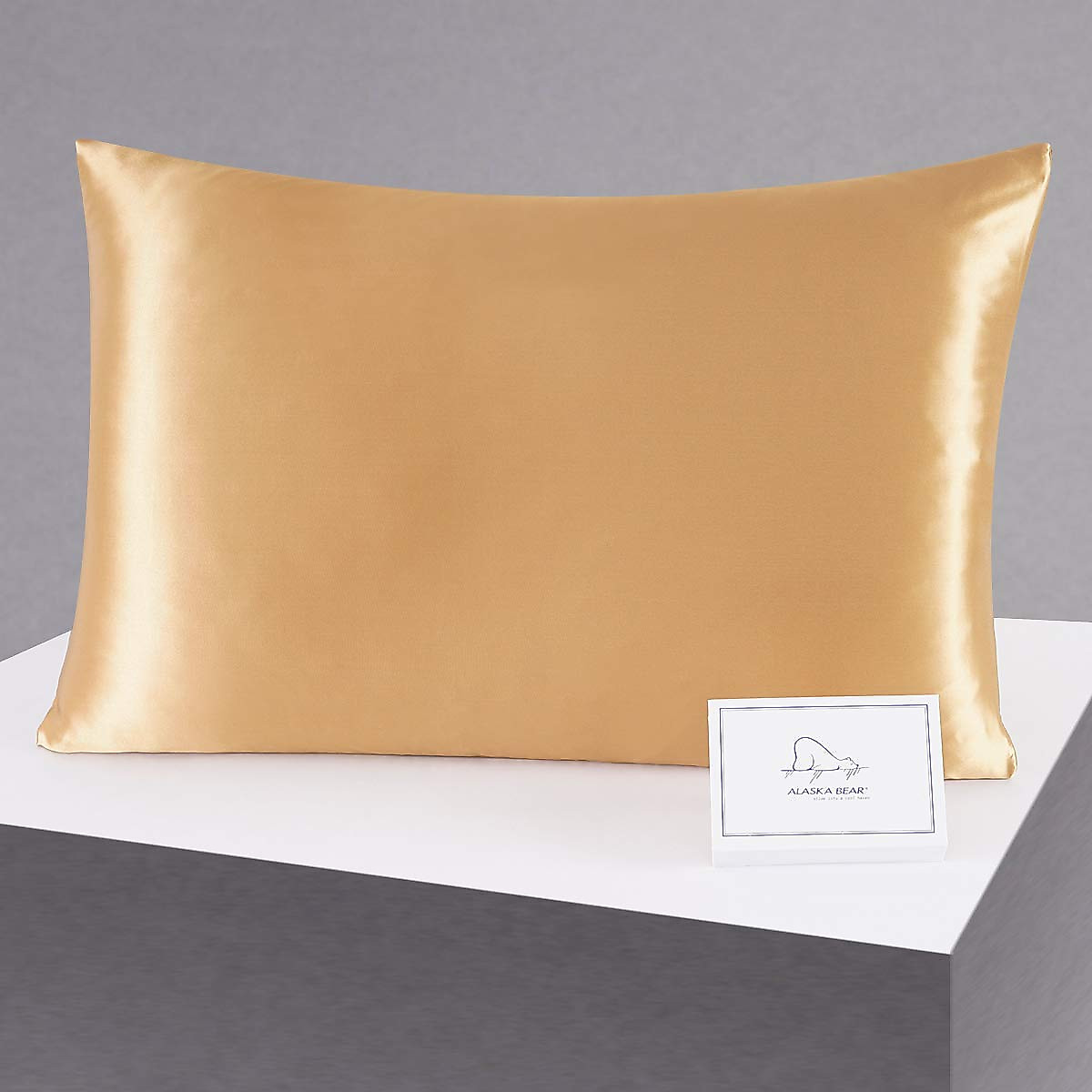 ALASKA BEAR Silk Pillowcase for Beauty Sleep, Pure Genuine 22 Momme Mulberry Silk Crepe Pillow Case Cover for Hair and Face Skin Health, King Size, 1pc (Gold, Gift Box Wrap)