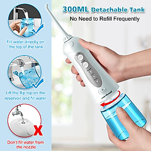Water Flosser Cordless Teeth Cleaner, Professional Wate Flosser Oral Care for Braces Bridges Care IPX7 Waterproof Dental Flosser with 4 Interchangeable Jet Tips, Detachable Water Tank for Home Travel