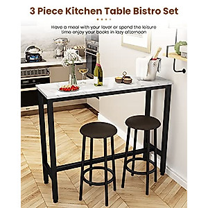 Recaceik Dining Table Set, 47.2” Rectangle Pub Dining Set Kitchen Table Set Bar Table with Stools, 3-Piece Breakfast Table Set with Metal Frame for Kitchen Dining Room w/ 2 Chairs - White