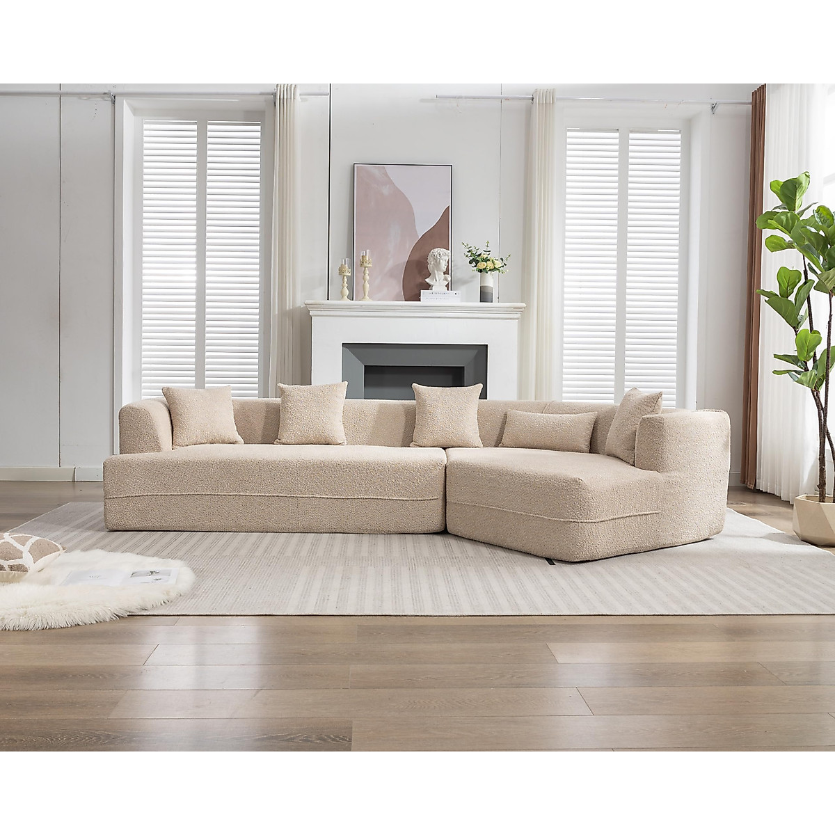 Merax 125" Large Sofa Couch, 2 Piece Free Combination, Modern Modular Upholstered Sectional Corner Sofa with Pillows and High-Density Foam for Living Room, Bedroom, Salon, Light Brown