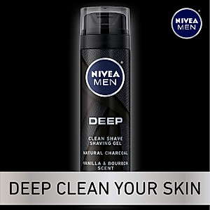 NIVEA MEN DEEP Clean Shave Gel with Natural Charcoal, 3 Pack of 7 Oz Cans