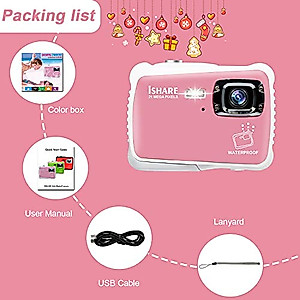Kids Camera,21MP HD 3M Waterproof Digital Camera Kids,Kids Waterproof Camera 2.0 Inch LCD Display,8X Digital Zoom,Flash and Mic for Kids Boys Girls Gift(Pink)