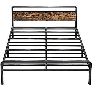 JOM Queen Bed Frame with Headboard and Storage No Box Spring Needed Metal-Wood Platform Bedframe Size Black 14 Inch High