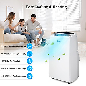 ROVSUN WiFi Enabled 13000 BTU Portable Air Conditioner with Heat, 4-in-1 Cooler, Heater, Dehumidifier, Fan, Room Mobile AC Unit with Remote/APP Control, Rolling Wheels & Easy Installation Kit