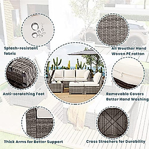 GODAFA Patio 5-Piece All-Weather Brown PE Rattan Wicker Sofa Set-Perfect for Outdoor Sectional Furniture Setups, Beige