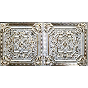 TD04 Rustic Gold Faux Tin Glue up, Drop in Ceiling Tile, Pack of 10 2'X2' Tiles. Covers 40 sq.ft. Easy to Install PVC Panels, Great for DIY Projects - Antique Vintage Look Ceiling, 3D Wall Paneling