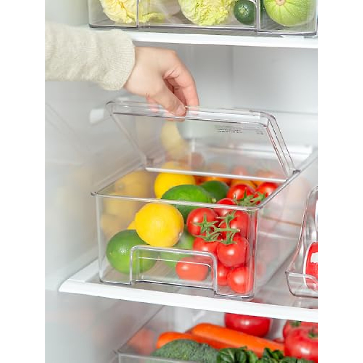 Freezer Containers Food Storage Containers Fridge Containers Plastic Organization Storage Bin for Fridge, Freezer, Pantry, Kitchen- Organizer for Fruit, Yogurt, Snacks, Pasta, set of 2