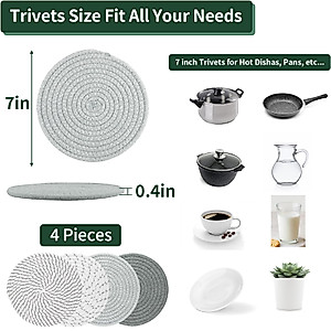 Trivets for Hot Dishes, 7 Inch Trivets for Hot Pots and Pans, 4 Pack Hot Pots and Pans Pad, Pot Holders for Cooking and Baking, Potholders Set Kitchen Essentials for New Home