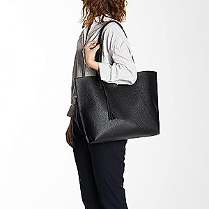 Lieseh Women's Bohemian Tote Bag for Shoulder and Hand with Inner Pocket (BLack Ribbon)