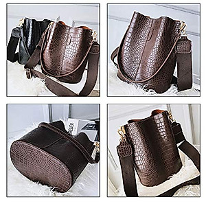 Women Hobo Shoulder Bag, Crocodile Pattern Handbags Large Capacity Crossbody Bag, Coffee