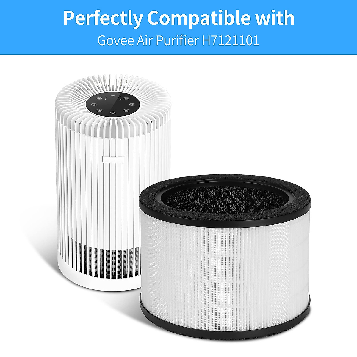 Breabetter 2-Pack H7121101 Replacement Filter Compatible with Govee Purifier H7121, H13 True HEPA + High-Efficiency Activated Carbon + Pre-Filters