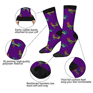 AOYEGO Roosters Funny Socks Colored Cock Poultry Retro Elegance Bantam Purple Novelty Casual Crew Socks Contrast Color Design for Women Men Gift