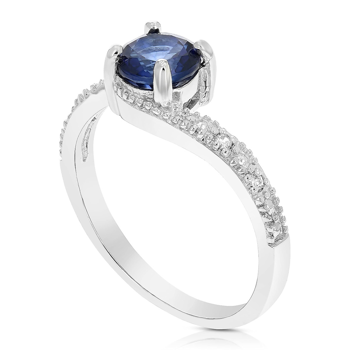 VIR JEWELS 4/5 cttw Created Blue Sapphire Ring .925 Sterling Silver Rhodium Round 6 MM Size 7