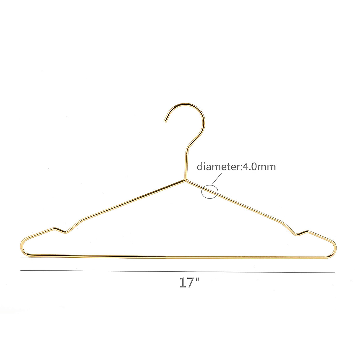 Better to U 17 Inch Metal Clothes Hanger 20 Pack, 4.0mm Heavy Duty Shirt Blouse Hanger for Coat Suit Bridal Boutique, Space Saving Slim Wire Hanger for Camisole Trousers Wedding Dress（Gold）