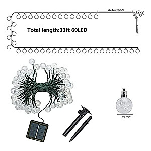 LuGlint Solar String Lights Outdoor ,35Ft 60LED Solar Lights Outdoor Garden, 8 Modes Patio lighs Waterproof,Crystal Globe String Lights for Outside,Porch,Yard,Wedding,Gazebo,Holidays.(Warm White)