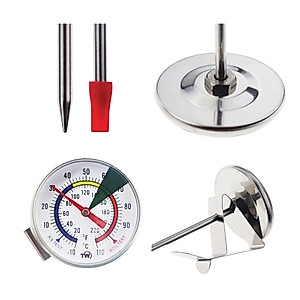 Milk Thermometer For Steaming Milk - Ideal Milk and Coffee Temperature Thermometer With 175 mm Stainless Steel Probe and Clip Barista Coffee Espresso