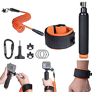 Action Camera Non-Slip Handler Floating Hand Grip Holder Mount + Steel-cored Safety Wrist Strap for GoPro Sony Insta360 Olympus Akaso Underwater Camcorder Diving Surfing Snorkeling Rafting Kayak Scuba