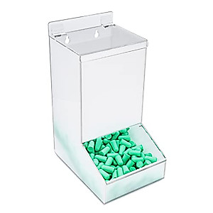 SimplyImagine White Acrylic Earplug Holder - Universal Storage Dispenser w/2 Lids for Small Bulk Accessories - Finger Cots, Coffee Creamers, Laundry Pods, Candy Bars - Stand or Mount