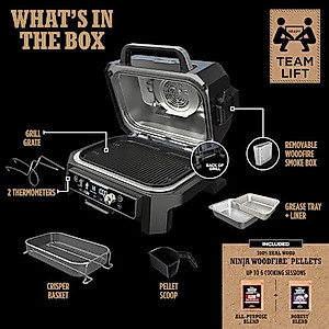 Ninja OG951 Woodfire Pro Connect Premium XL Outdoor Grill & Smoker, Bluetooth, App Enabled, 7-in-1 Master Grill, BBQ Smoker, Outdoor Air Fryer, Woodfire Technology, 2 Built-In Thermometers, Black