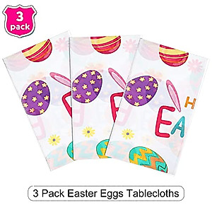 Easter Tablecloth Plastic Easter Egg Bunny Table Cover Colorful Egg with Happy Easter Bunny Tablecloth for Easter Spring Flower Themed Party Kitchen Dining Room Home Decor, 54 x 108 Inch (3)
