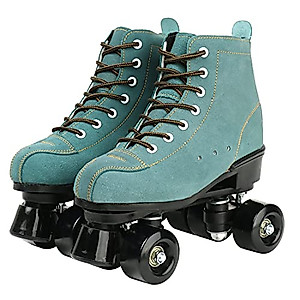 Roller Skates for Women Men High-top Roller Skates Four Wheels Roller Skates Shiny Roller Skates for Girls Boys with Shoes Bag (Blue,40)