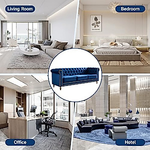 NIOIIKIT 84.65” Chesterfield Velvet Sofa, Button Tufted Upholstered Couch with Scroll Arms, 3 Seater Long Couch for Living Room, Bedroom, Office, Apartment (Chesterfield, Blue)