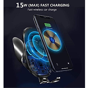 Wireless Car Charger, 15W/10W Fast Charging Car Mount, Air Vent Cell Phone Holder for Car, Universal Car Phone Holder Cradle Compatible with iPhone 13/12/11, Samsung S21/S20/S10, and More, Black
