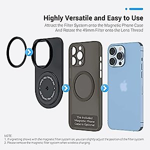Magnetic Lens Filter Mount Kit for iPhone 13 Pro Without Filter,Magnetic Filter System for Any Threaded 49mm Filter with Magnetic Case & Anti-Reflection Hood,Cold Shoe Mount & Tripod Mount Adapter