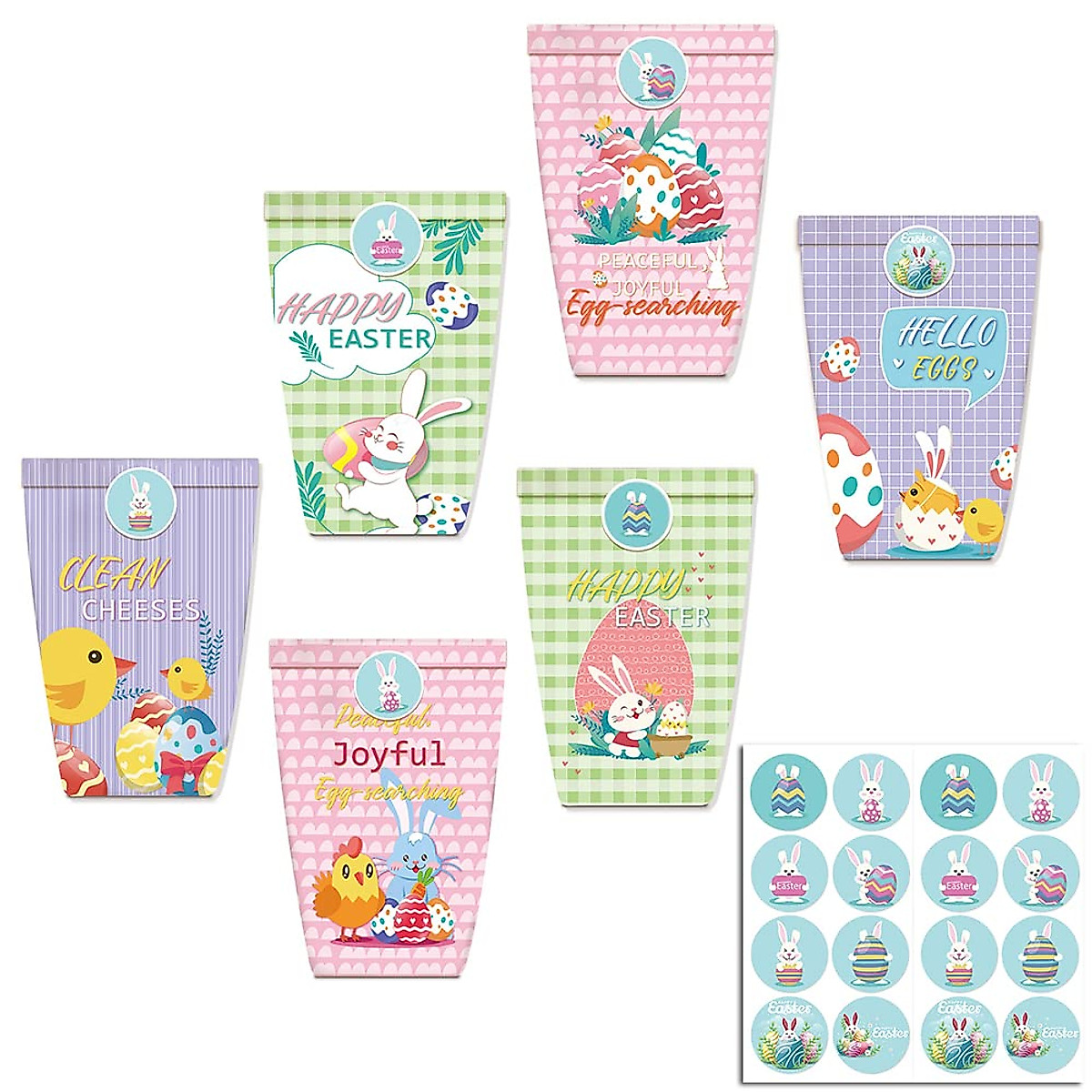 Happy Easter Stickers 500Pcs 1.0 Inch Easter Label Stickers with 8 Style Happy Easter Egg Bunny Rabbit Design Self-Adhesive Seal Sticker Roll for Envelope Gift Box Cards Easter Party Decorations