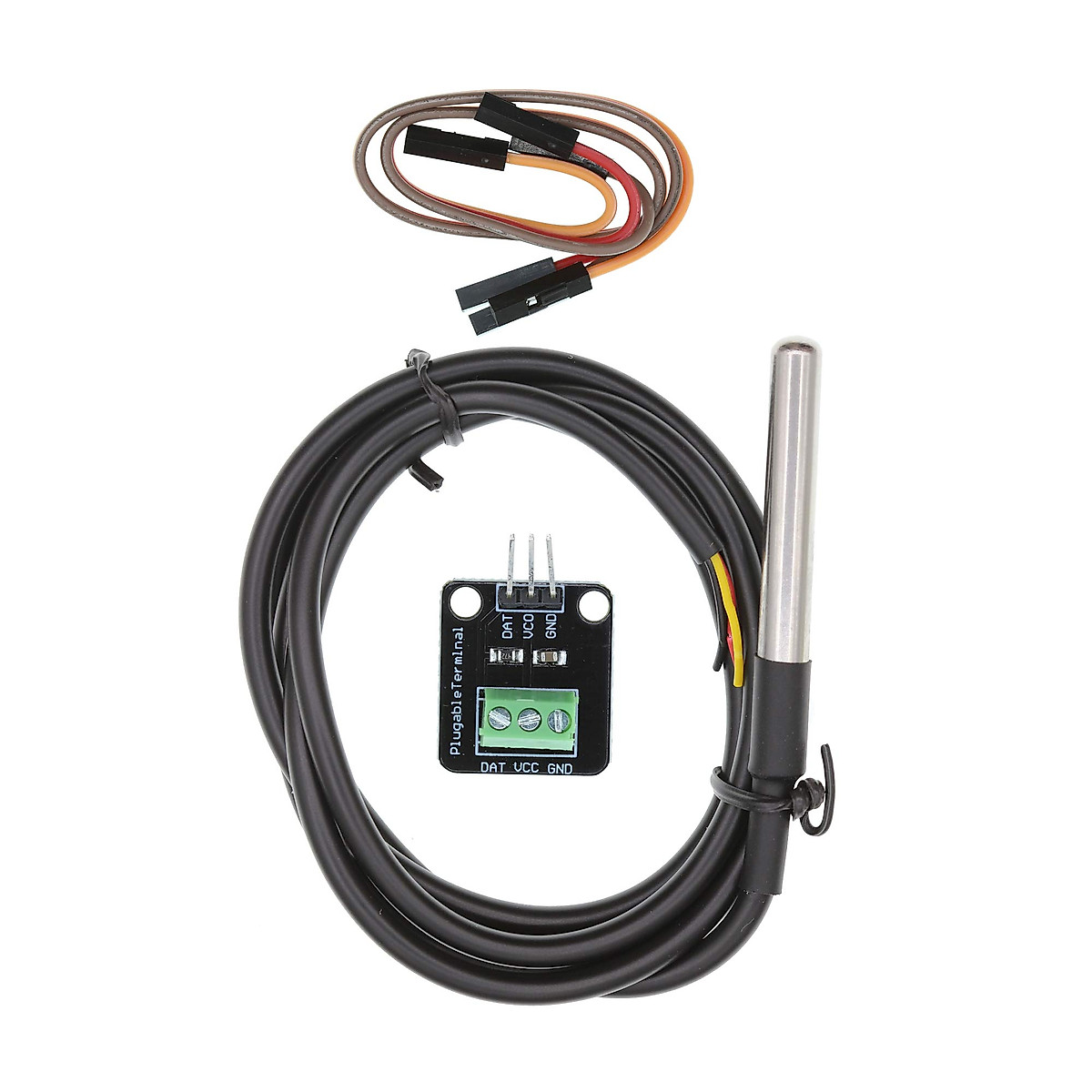 DS18B20 Temperature Sensor Module Kit Waterproof 100CM Digital Sensor Cable Stainless Steel Probe Terminal Adapter