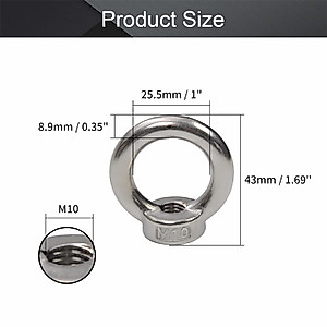 MroMax 10Pcs M10 Lifting Eye Nuts 304 Stainless Steel Female Thread Ring Shaped Metric EyeNuts Fastener for Rope Fitting and Engineering Lifting Machinery Silver Tone