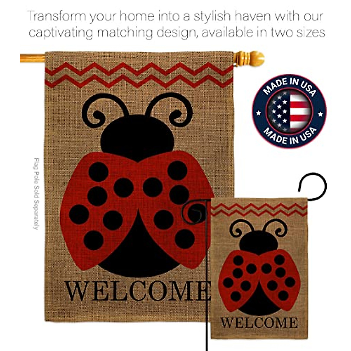Welcome Ladybug Burlap Garden Flag - Friends Bugs & Frogs Butterfly Ladybugs Dragonfly Bee Springtime Insect Natural Wildlife - Yard Decorations Holiday Outdoor Flags Double-Sided 12.5 X 18