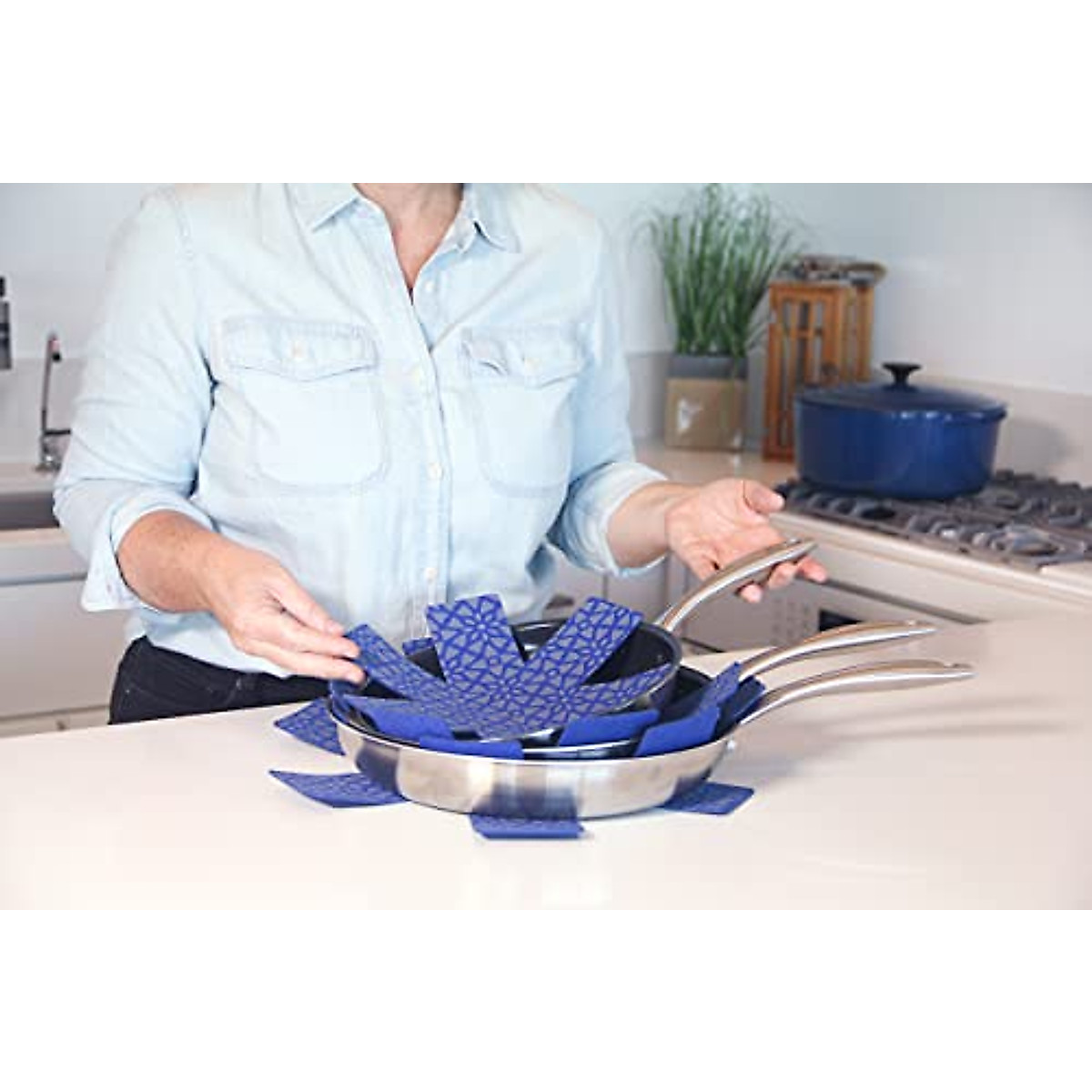 Pot and Pan Protectors for Stacking, Mosaic Design- Set of 12 in 3 Different Sizes, Cookware Protector/Dividers, Pan Separator Anti-Slip to Prevent Scratching or Marring When Stacking, Extra Thick