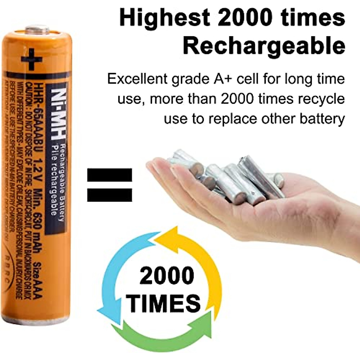 pingju NI-MH AAA Rechargeable Battery 1.2V 630mah 4-Pack AAA Batteries for Panasonic Cordless Phones, Remote Controls, Electronics