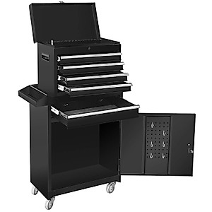 ROAD DAWG Torin Rolling Garage Workshop Organizer: Detachable 4 Drawer Tool Chest with Large Storage Cabinet and Adjustable Shelf, Black