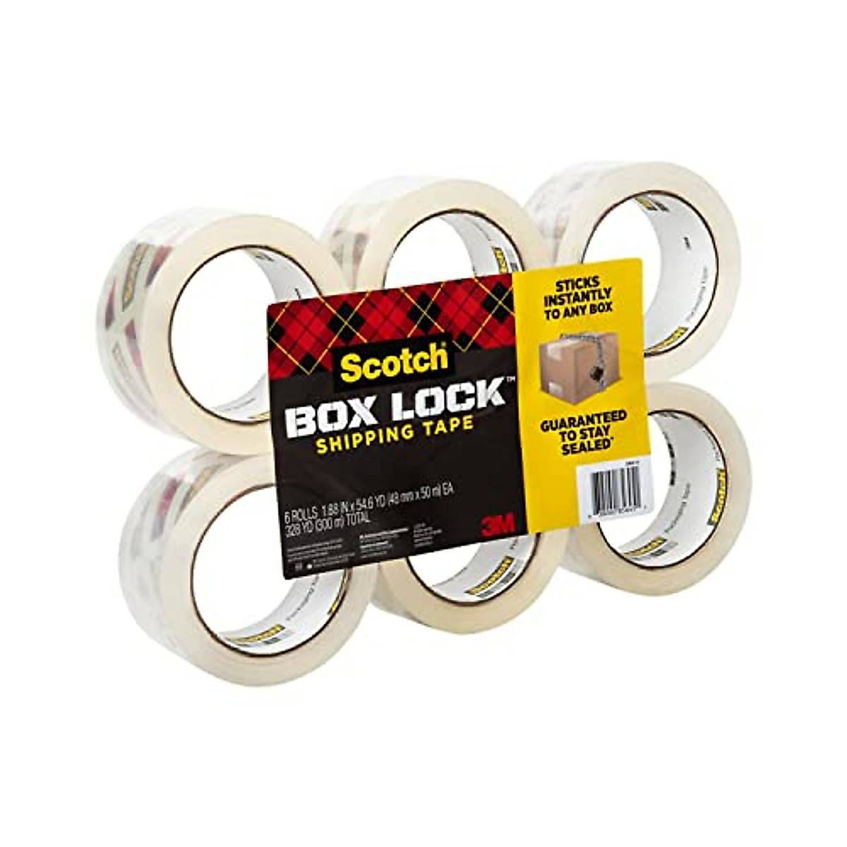 Scotch Box Lock Packaging Tape, 6 Rolls, 1.88 in x 54.6 yd, Extreme Grip Packing, Shipping and Mailing Tape, Sticks Instantly to Any Box (3950-6)