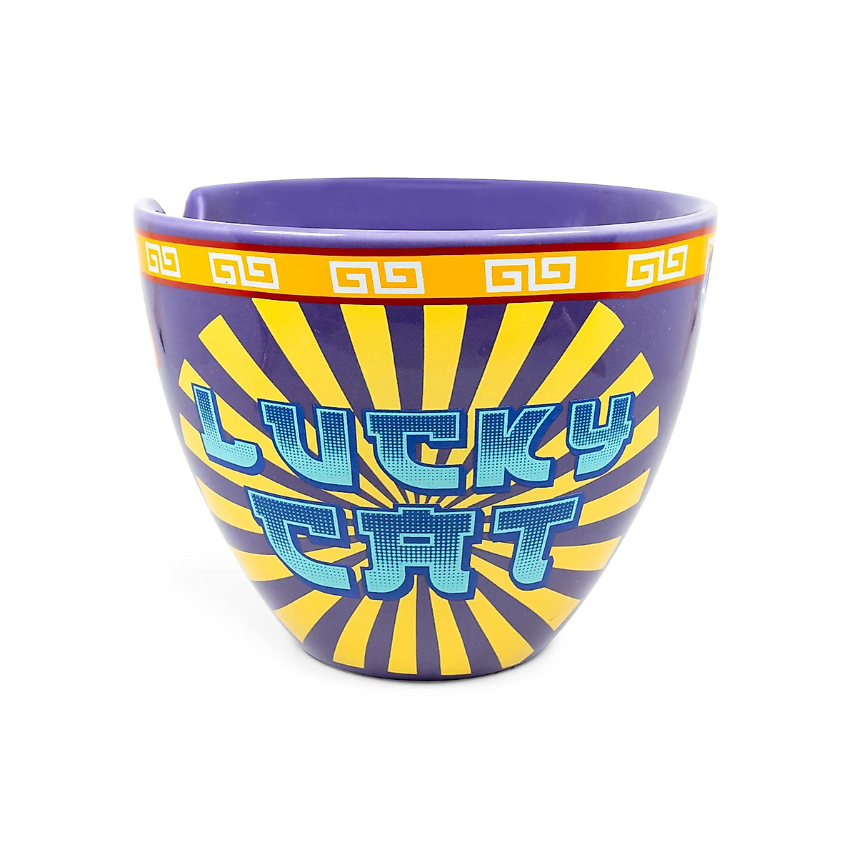 Boom Trendz Bowl Bop Purple Lucky Cat Japanese Ceramic Dinnerware Set | Includes 16-Ounce Ramen and Wooden Chopsticks Asian Food Dish for Home Kitchen Kawaii Anime Gifts, Maneki Neko Collectible