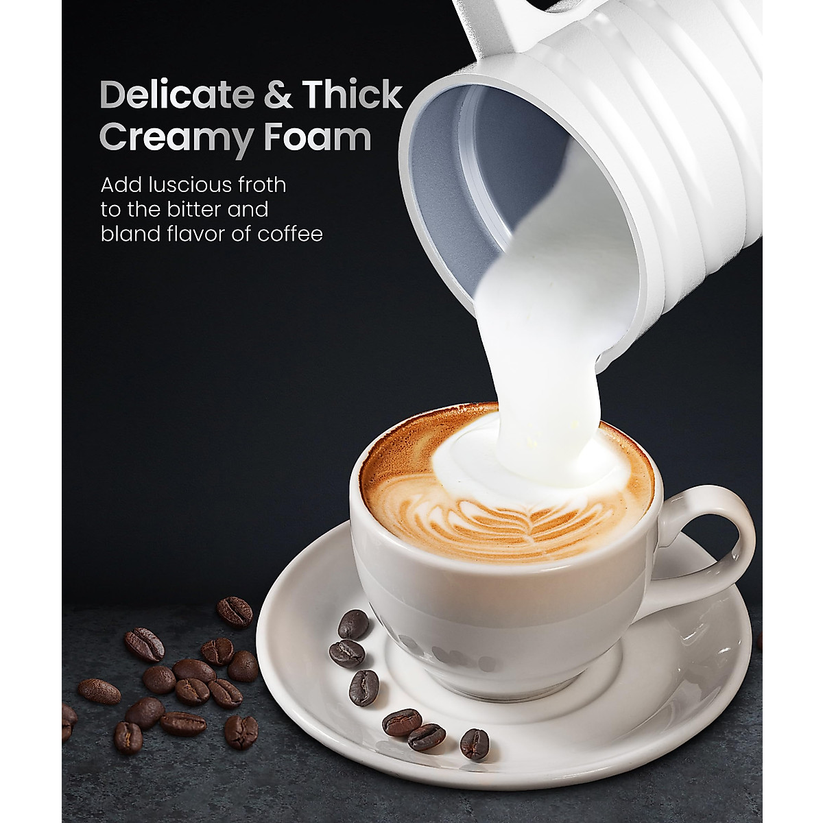 SAIBOKE Milk Frother, 4-in-1 Milk Frother and Steamer, 350ml/11.8oz Automatic Hot and Cold Foam Maker, Electric Milk Frother for Coffee, Latte, Cappuccino, Matcha, Hot Chocolate(White)