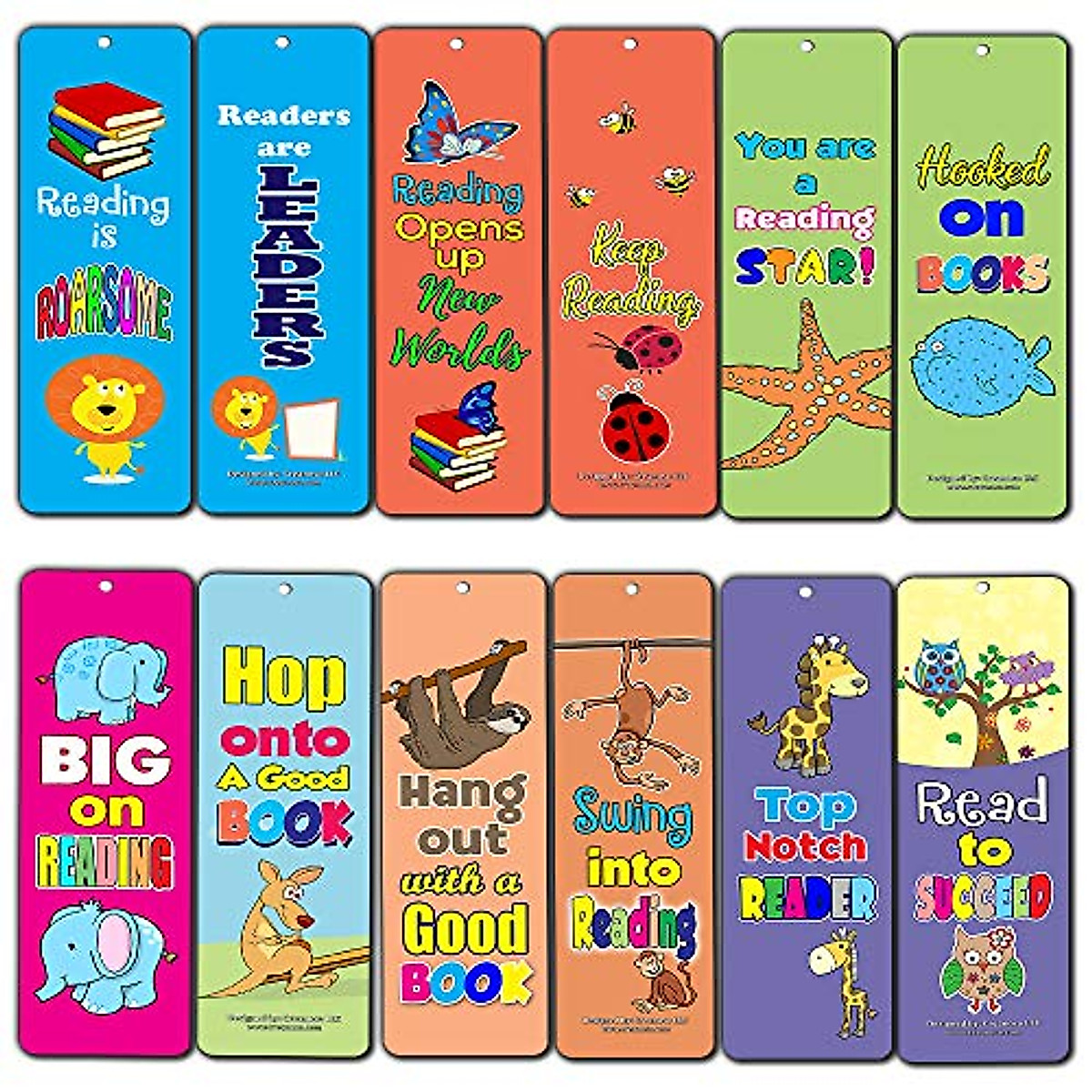 Creanoso Young Readers Animal Roarsome Reading Bookmarks for Kids (30-Pack) – Reading Encouraging Words Bookmarkers Bulk Set – Premium Quality Book Clippers Boys, Girls