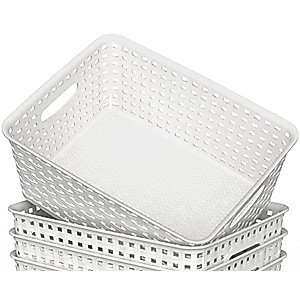 Woven Plastic Storage Baskets, 6 Pack White Weave Bins Organizer, 10.1" x 7.55" x 4.1"