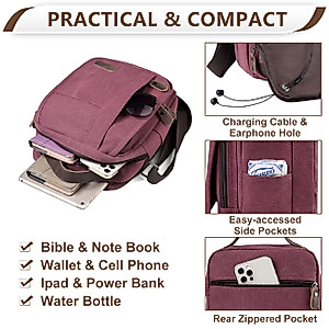 VASCHY Messenger Bag Small, Canvas Water Resistant Crossbody Shoulder Bag Purse for Women/Ladies Burgundy