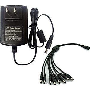 100-240V AC to DC 12V 3A 36W Power Supply Adapter, with 8 Way Splitter Cable, Plug 5.5 x 2.1mm for Led Light Strips NVR DVR Camera