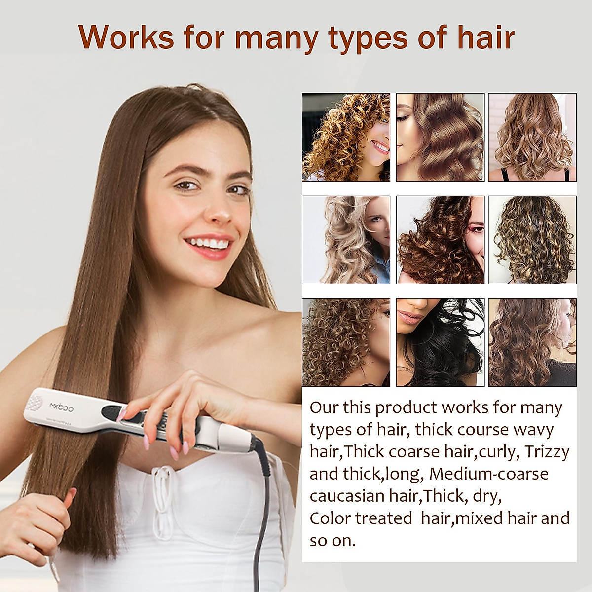 MKBOO Hair Straightener with Steam, Salon Professional Nano Titanium Ceramic Steam Flat Iron with Removable Comb+Digital LCD+5 Level Adjustable Temperature+Auto Temperature Lock Black