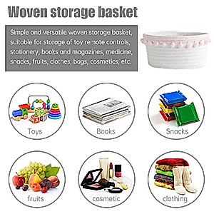 PHEZEN Cotton Rope Basket Bins, Small Woven Storage Baskets for Toy Storage Snacks Clothes Cosmetic Fruits Books Sundries Soft Storage Bins, Boho Woven Storage Baskets Decor Pink (20.5cm x 9.5cm)