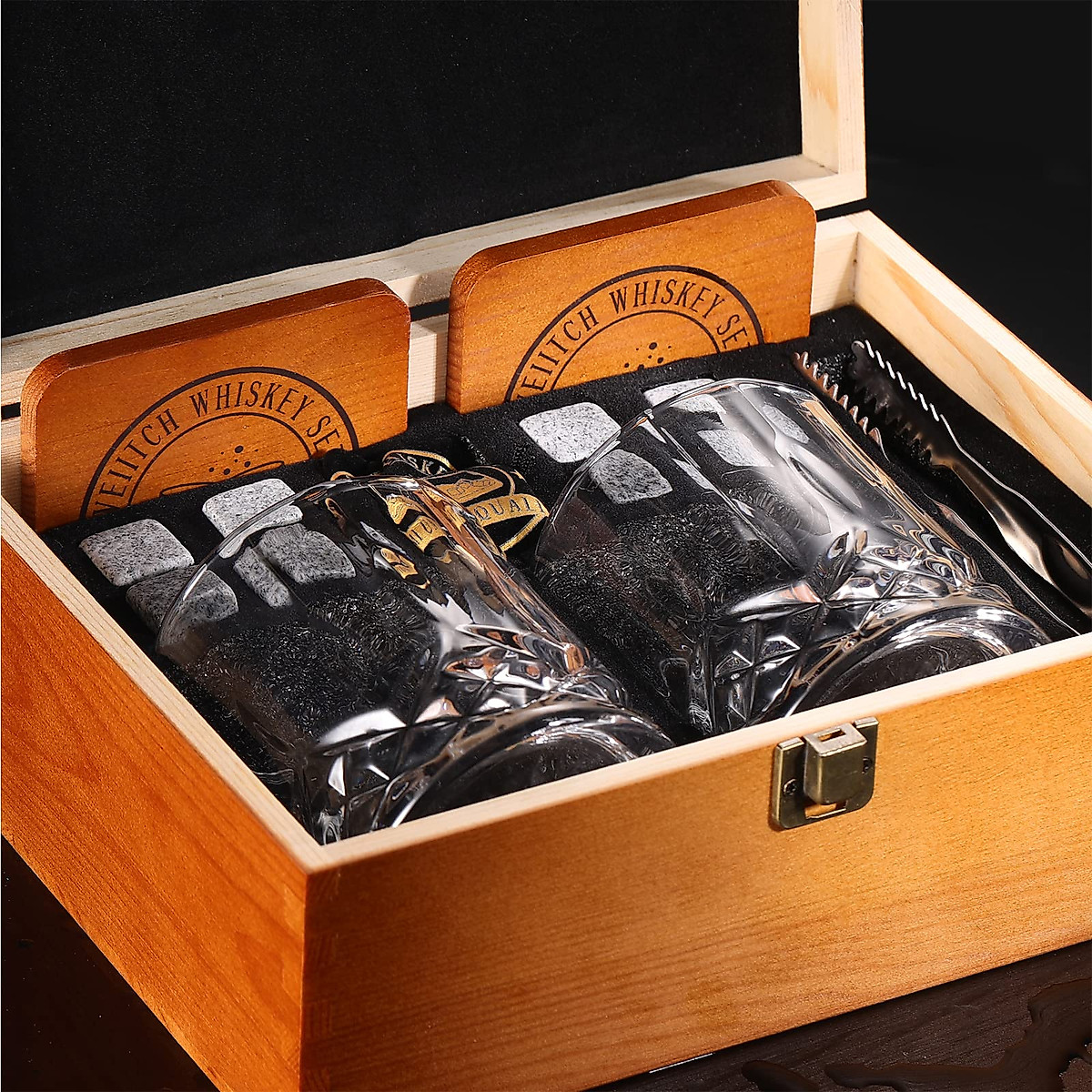 Whiskey Glasses Set with Whiskey Stones–Groomsmen Gifts –Whiskey Gifts for Men–Personalized Wedding Gifts for Bride and Groom– Unique Whiskey Stones for Liquor Bourbon Scotch