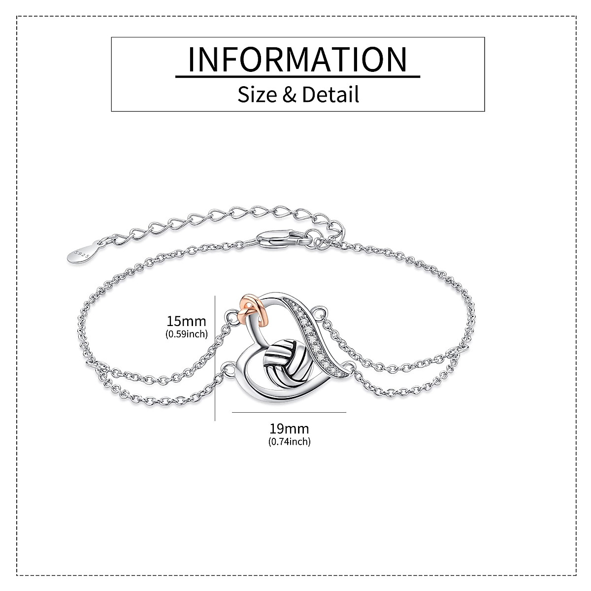 YAFEINI Volleyball Bracelet 925 Sterling Sliver Heart Volleyball Sports Charm Jewelry Gifts for Women